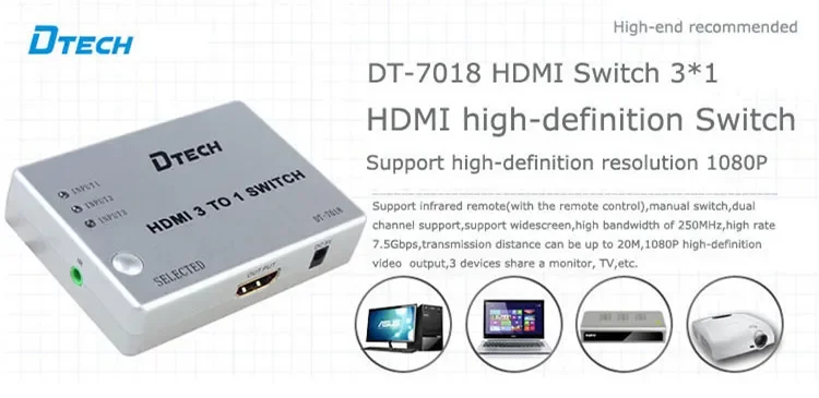 Dtech Hdmi Switch 3 Input 1 Output 250mhz Hd1080p Hdmi Video Switcher ...