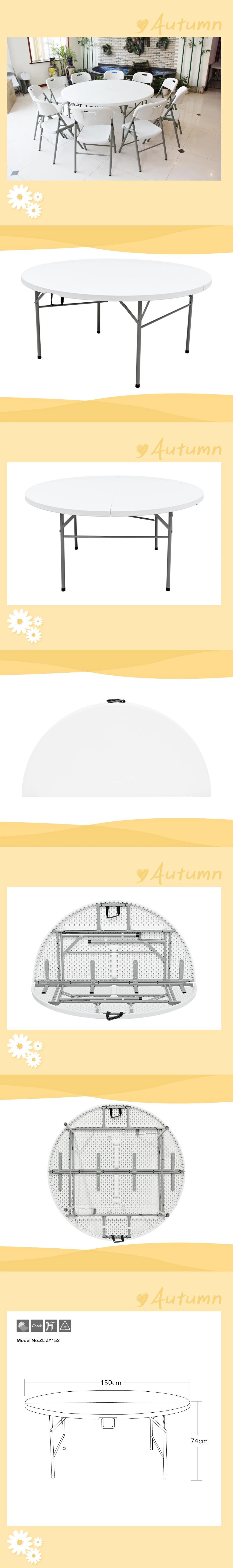 Minimalist 5ft 10 People Wedding Foldable Table Banquet Plastic Round ...