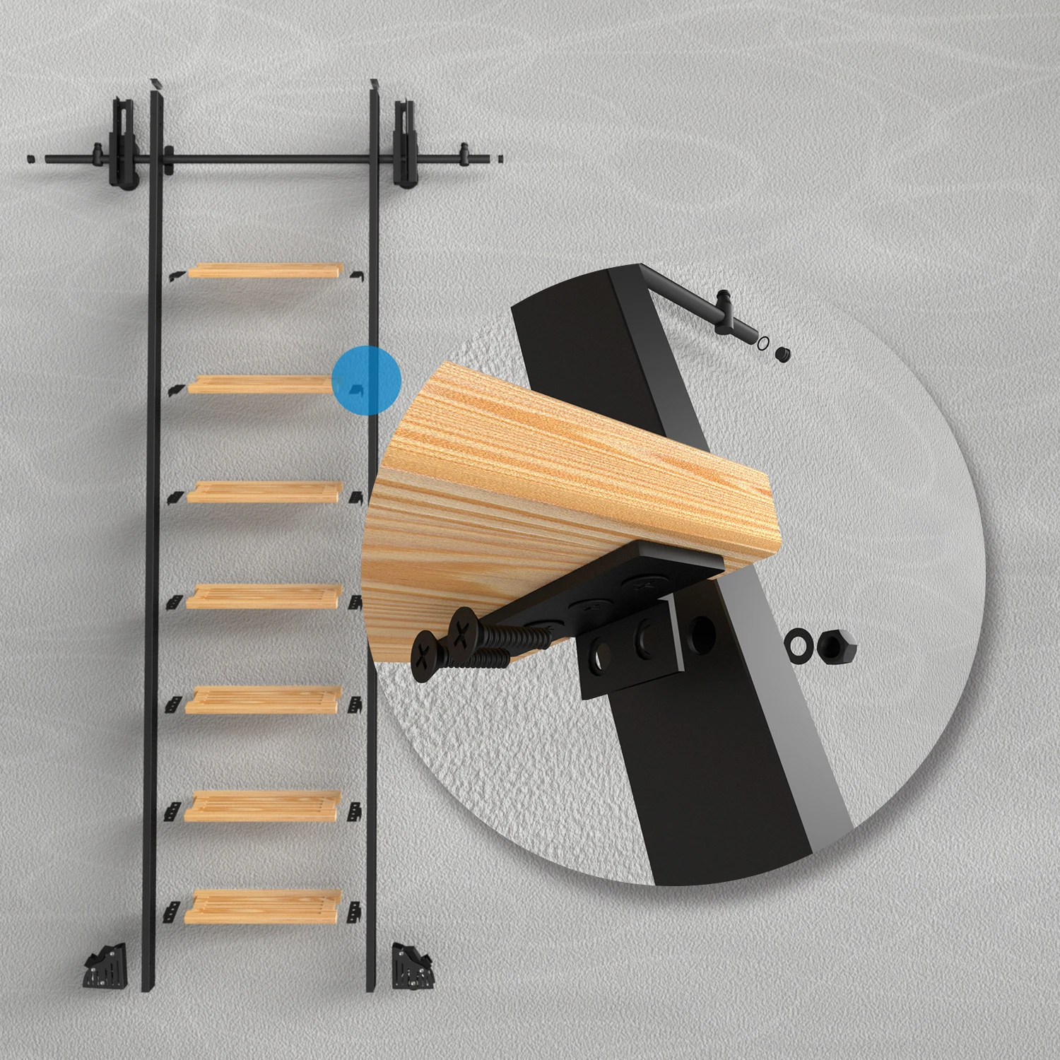 Kinmade Stretchable Rolling Library Ladder Kit DIY Steel