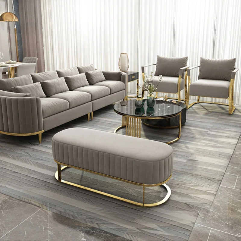 Modern Luxury Stainless Steel Frame Velvet Sofa Set for Living Room ...