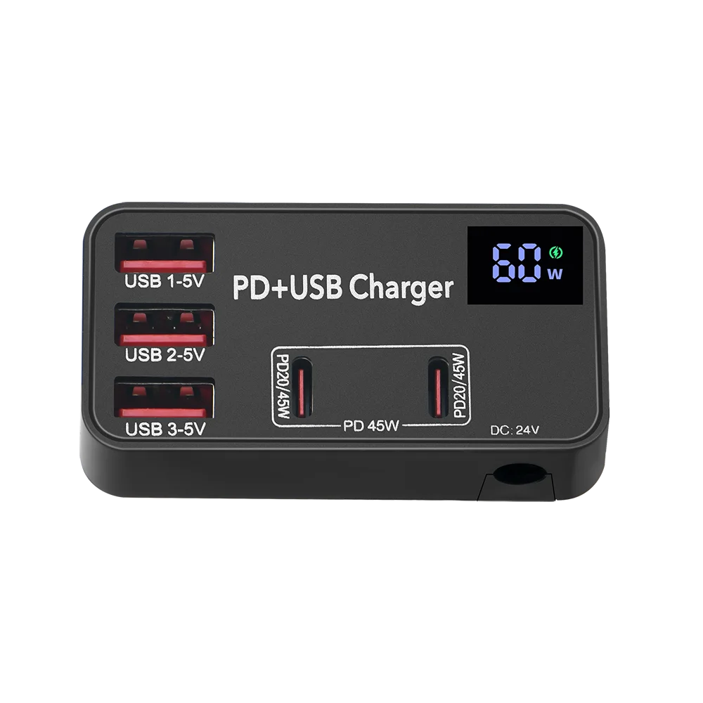 Usb Charger Led Display Universal Phone Desktop Eu Us Uk Plug 60w Pd ...