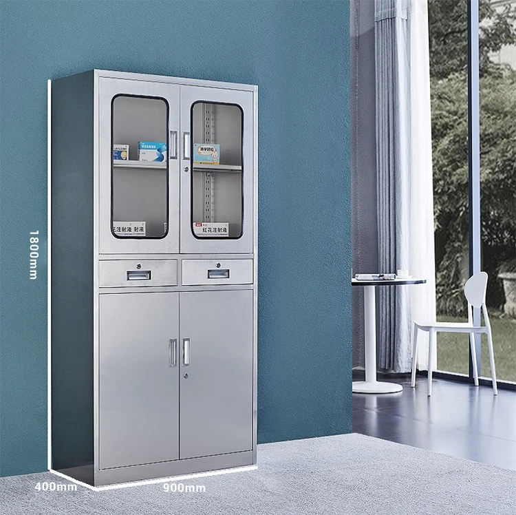 Stainless Steel File Cabinet Glass Medical Hospital Instrument Cupboard ...