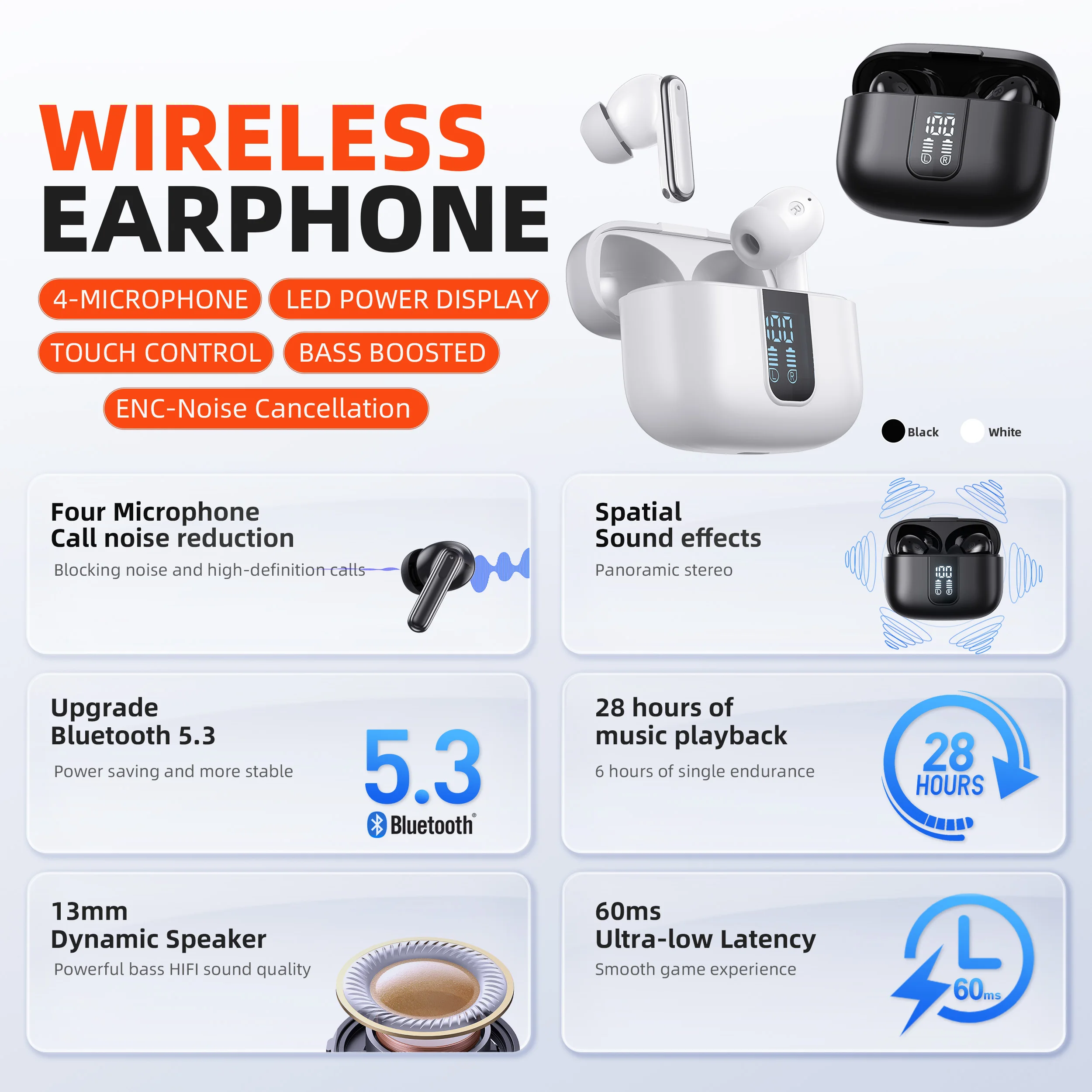 QERE E50 TWS Headphones - High Fidelity & Noise Cancellation