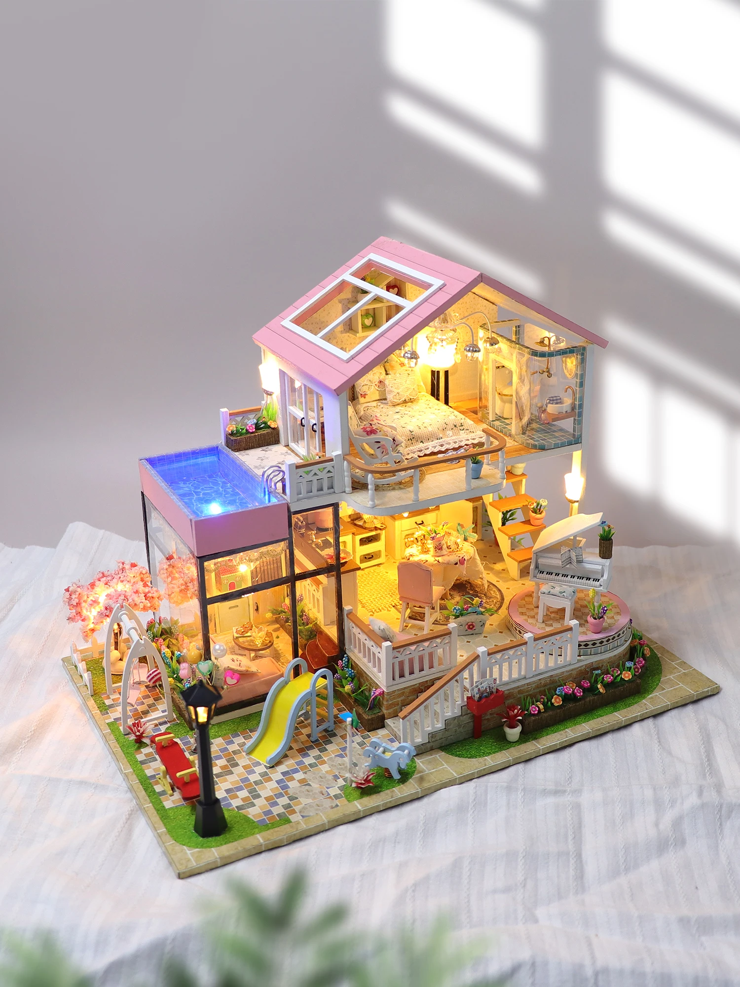 Diy Cute Pink Princess Room Crafted Wooden Miniature Doll Houses For ...