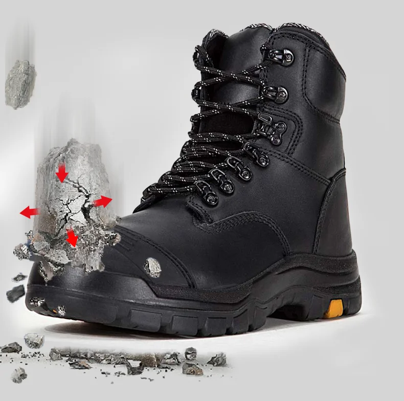 Steel Plate Anti-pierce Safety Boots Genuine Leather Work Shoes With Pu ...