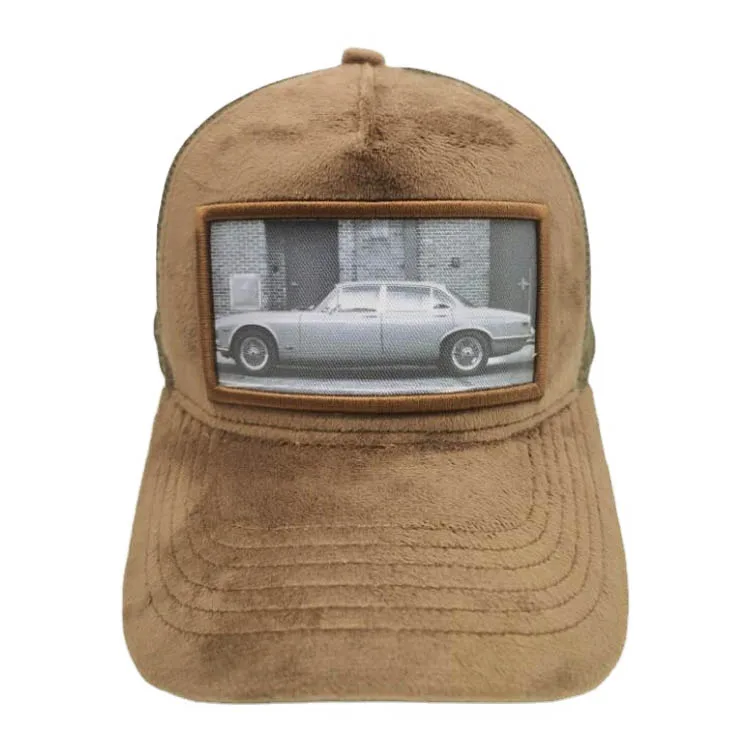 Five Panels Camp Mesh Truckers Hat Velvet Trucker Cap With Image ...