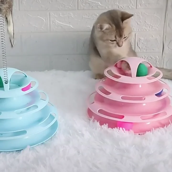 4 Layer Plastic Roller Tracks Tower Removable Training Exercise Cat ...