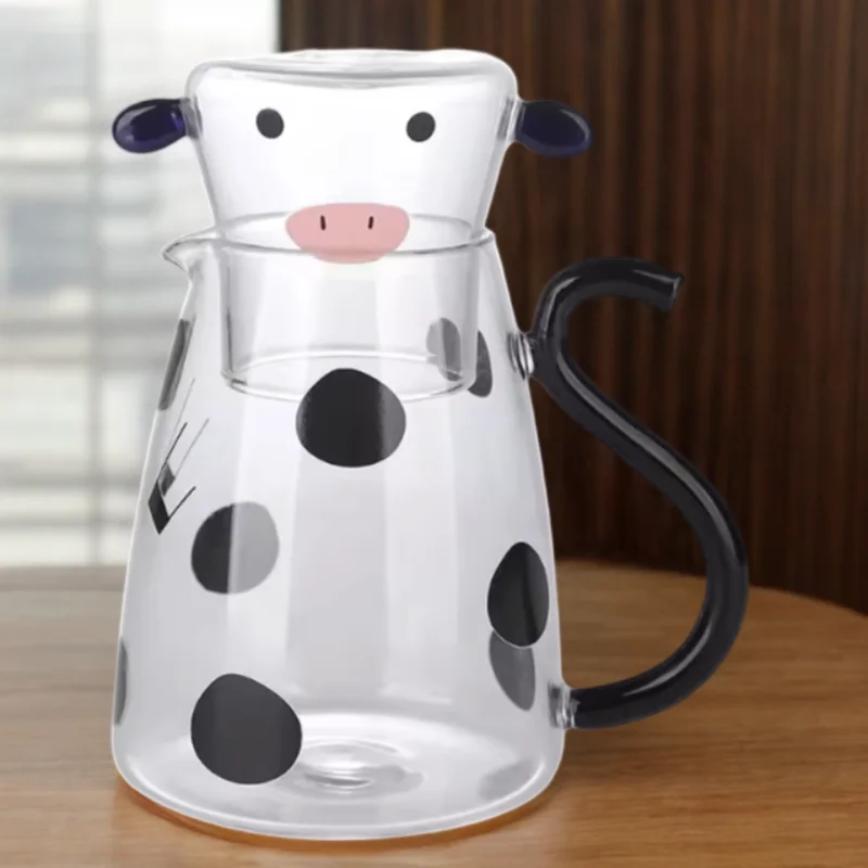 Cute Cow Shape Glass Milk Tea Pitcher Kettle Jug 550 1800ml