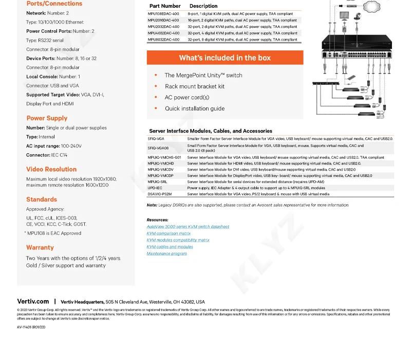 Vertiv Avocent Merge Point Unity Mpu Digital Kvm Switch Kvm Over Ip 8 ...
