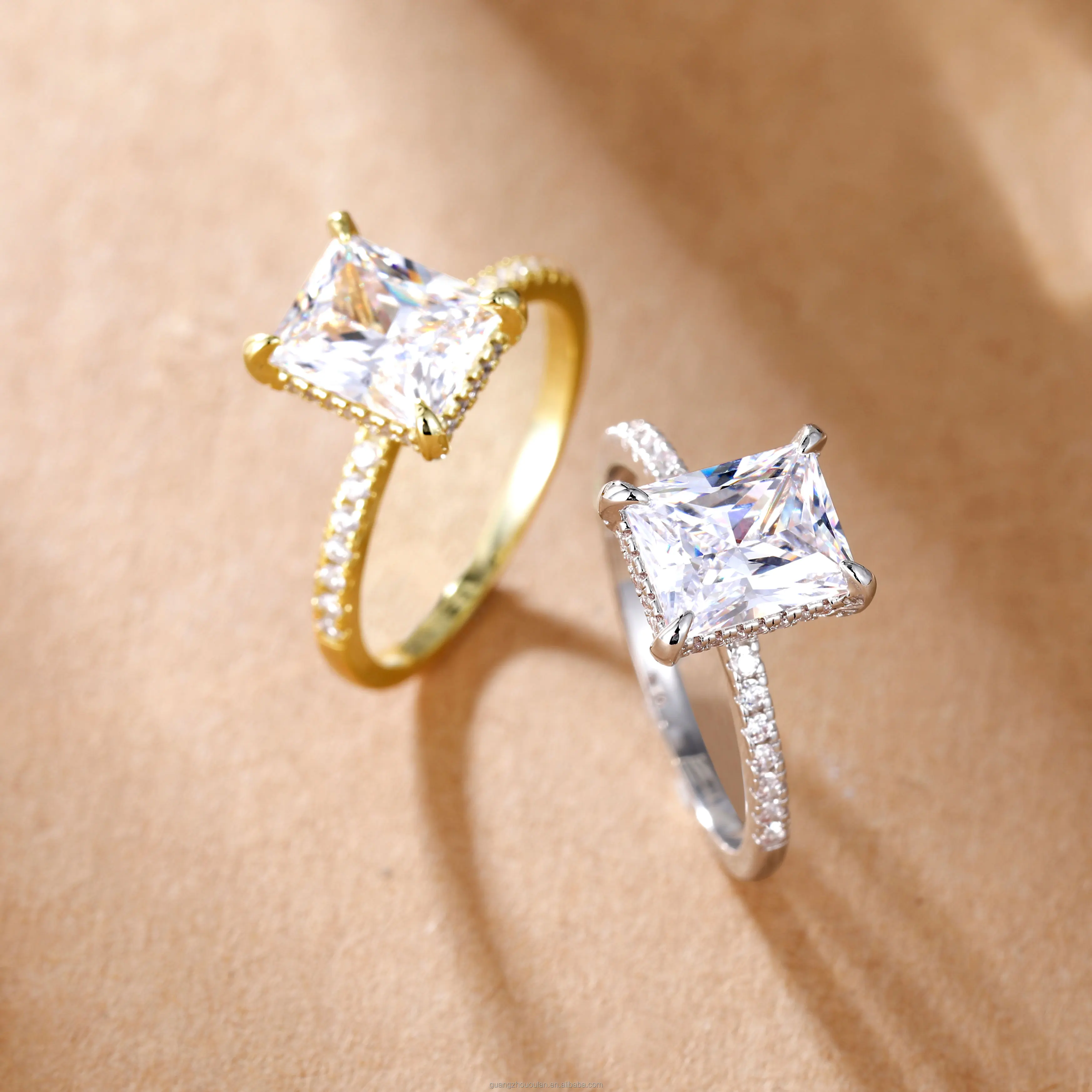 Somen 4CT Copper Ring Women Radiant Cut CZ Engagement Band