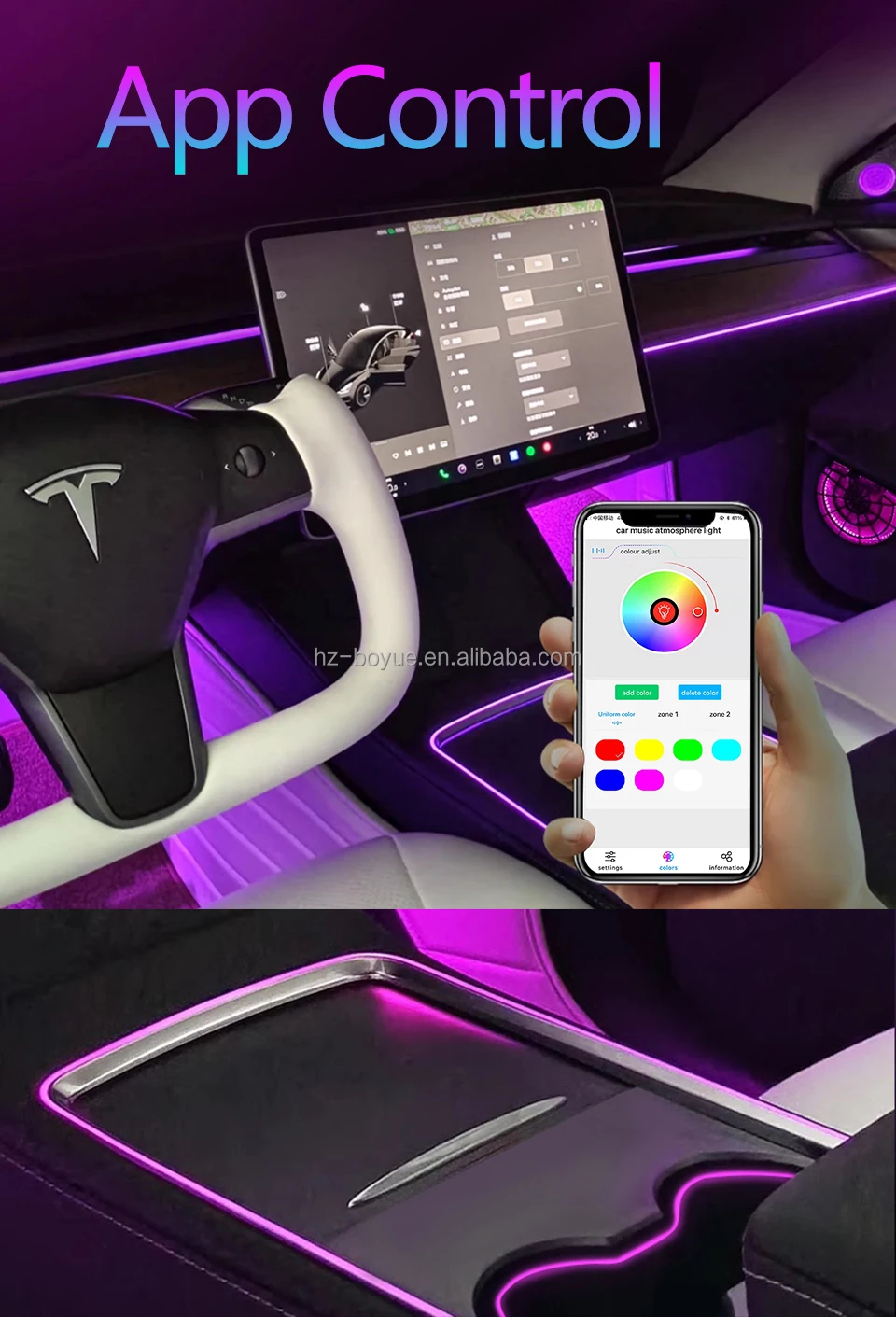Car Led Ambient Multicolor for tesla Model 3/Y Ambient Lighting Led Car ...