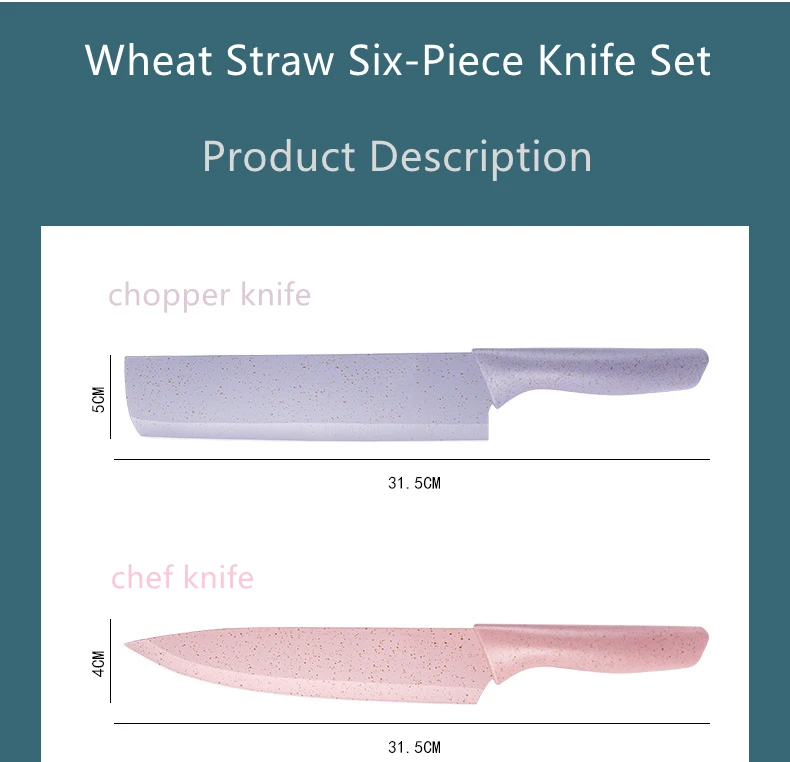 Colorful 6pcs Wheat Straw Kitchen Knife Set Eco-friendly Kitchen Knife ...