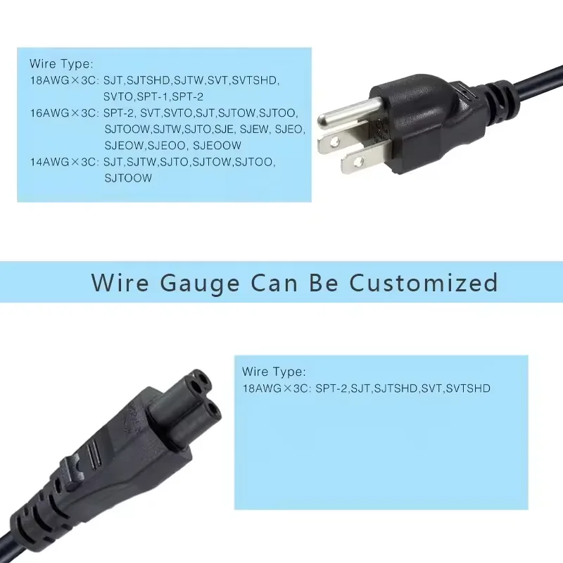 2ft US 3 Prong Mickey Mouse AC Power Short Cord,USA Nema 5-15P Male to ...