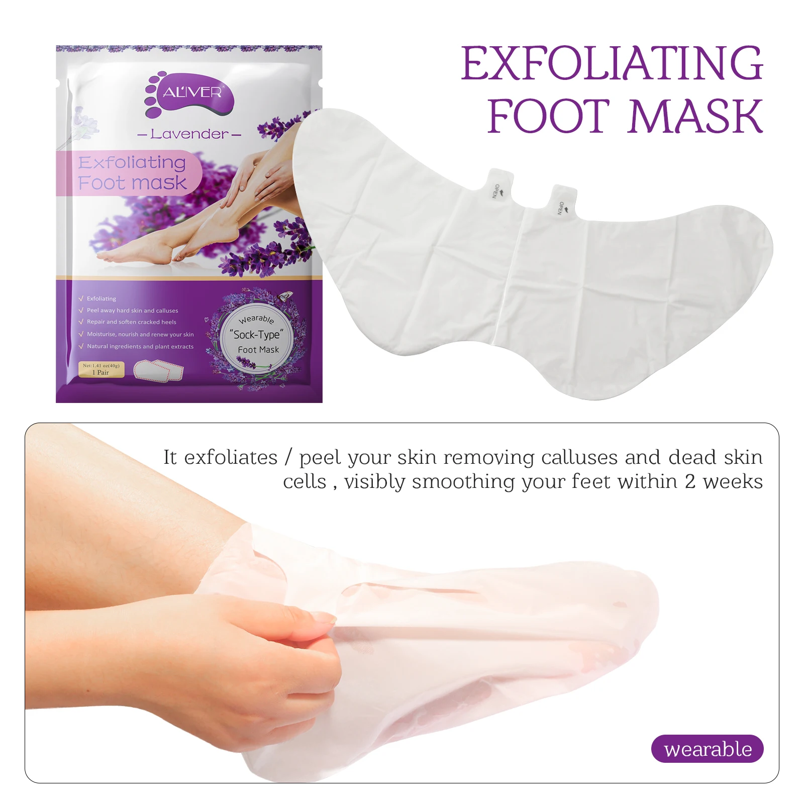 ALIVER Foot Peeling Mask - Exfoliate & Moisturize Feet