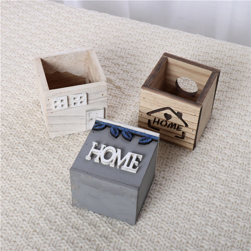 Cube Wood Planter Box For Home Decoration Natural Retro Opp Bag Wooden ...