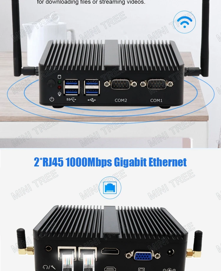 Mini Tree Fanless PC Case Cele Ron J4105 J1900 J4125 Quad Core Dual LAN ...
