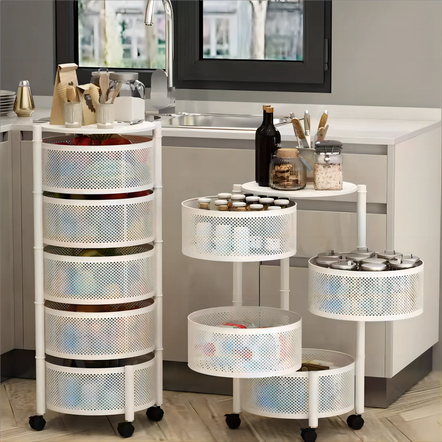 Movable Circle Basket with Wheels Kitchen Livingroom Vegetables ...