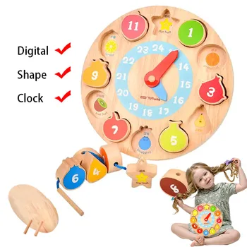 Wooden Digital Shape Matching Set Kids Early Education Cognitive Time ...