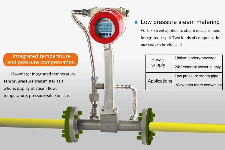 2 Inch Rs485 Modbus Gas Mass Vortex Flow Meter With T&p Compensation For Hot Steam Measuring ...