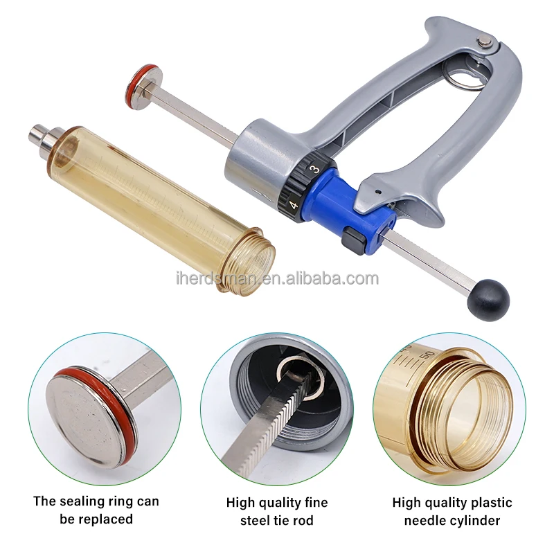 25ml/50ml Automatic Livestock Injection Syringes Continuous Veterinary Syringe Adjustable Animal ...