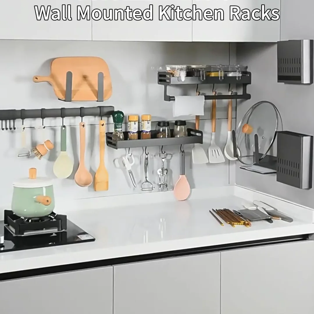 Kitchen Detachable Metal Wall Mounted Organizer Seasoning Spice Storage ...