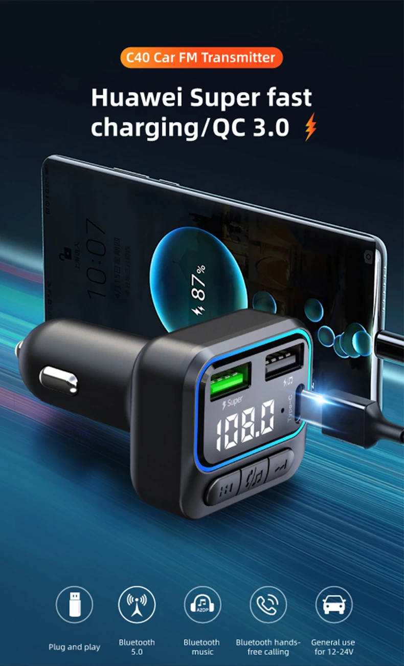 Car Wireless Bluetooth Fm Transmitter Radio Receiver Mp3 Audio Music ...