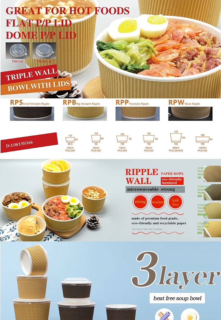 Insulated Recycled 720cc Round Kraft Paper Disposable Ripple Bowls ...