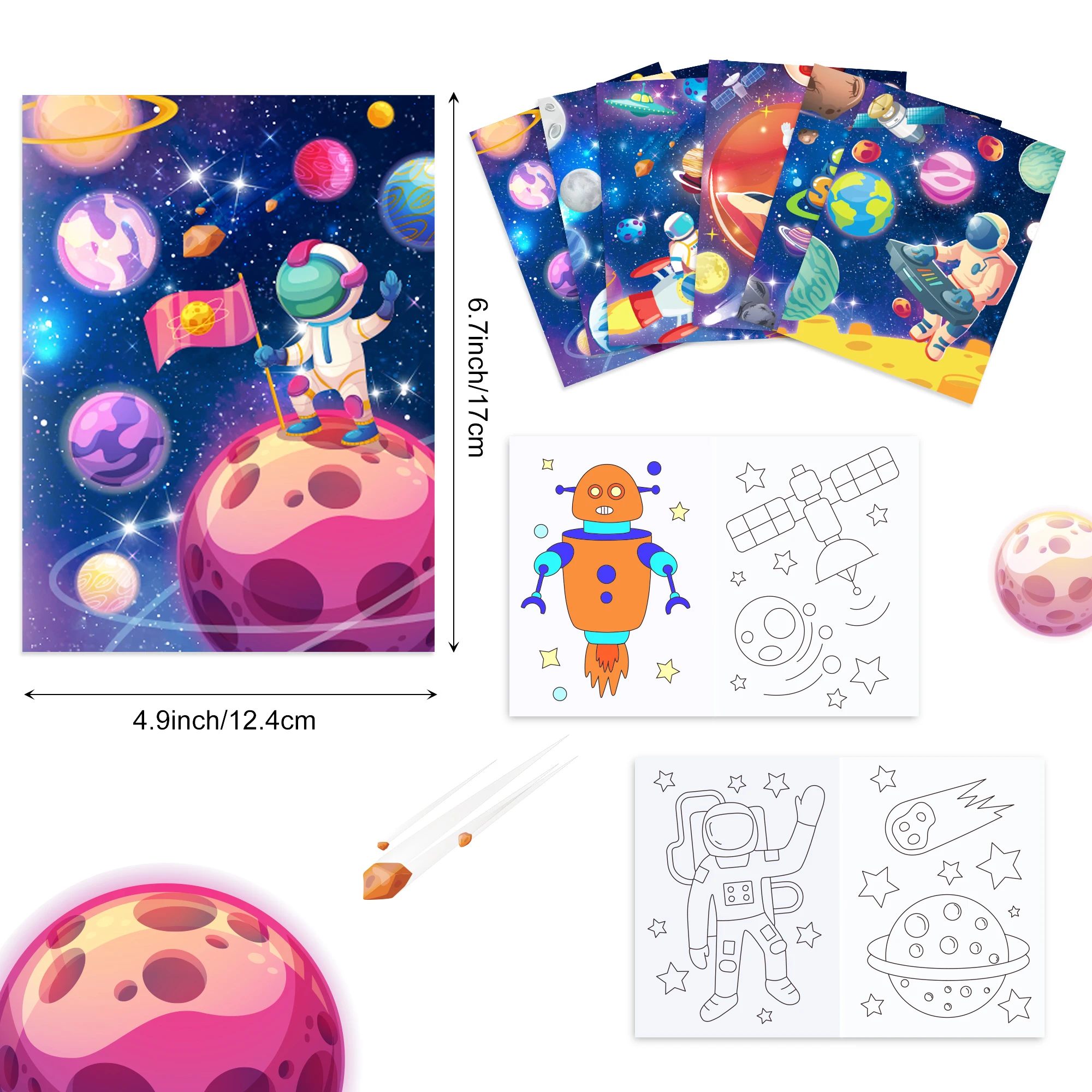 Outer Space Design Party DIY Coloring Book Planet Rocket Cartoon Color ...