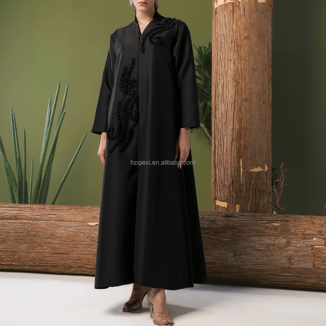 Arabic Abaya Women Eid Prayer Ramadan Beaded Flower Sequin Embroidery ...