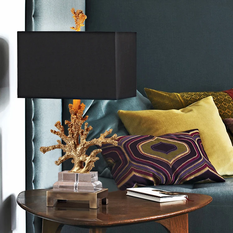 Luxury Crystal Base Coastal Gold Coral Bed Side Lamps