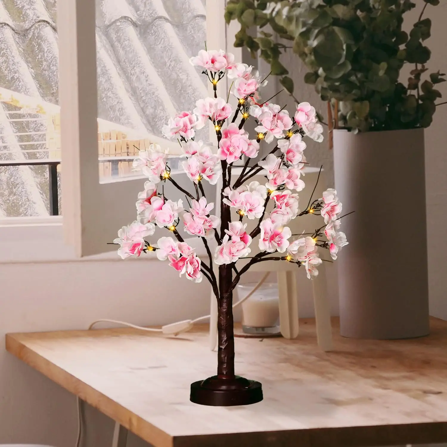 18-Inch Pink LED Light Cherry Blossom Tree Lamp IP44 Rated Plastic Home ...