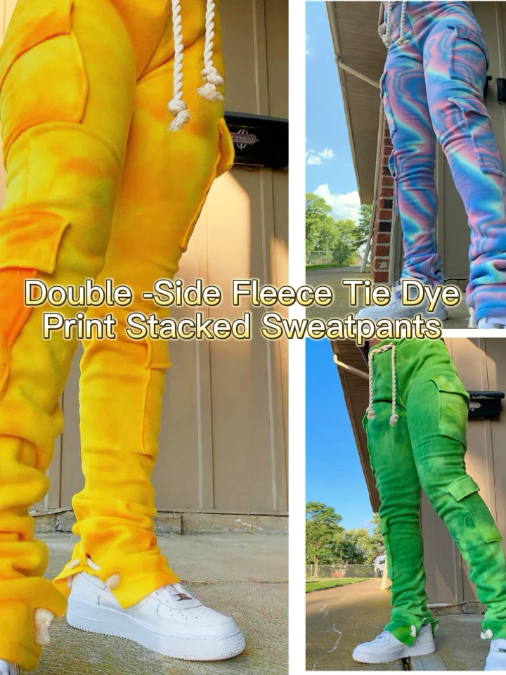 Oem Double -side Fleece Tie Dye Print Custom Cargo Pants Stacked ...