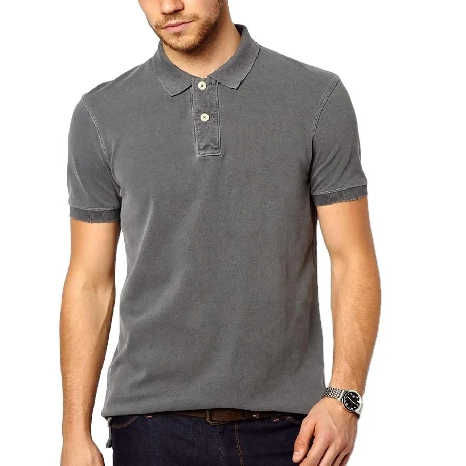 Vintage Washed Polo Shirt For Men 100 Cotton Pique Polo Collar Shirt ...