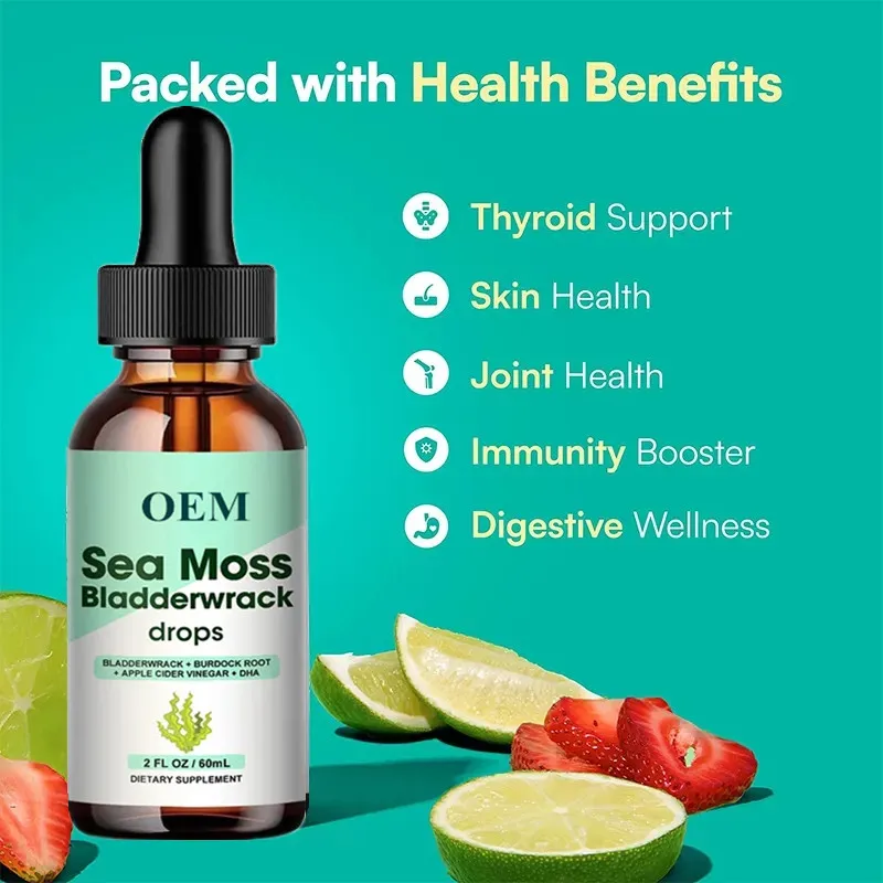 OEM/ODM/OBM Organic Sea Moss Liquid Drops Weight Loss Detox Cleanse Black Bladderwrack Burdock ...
