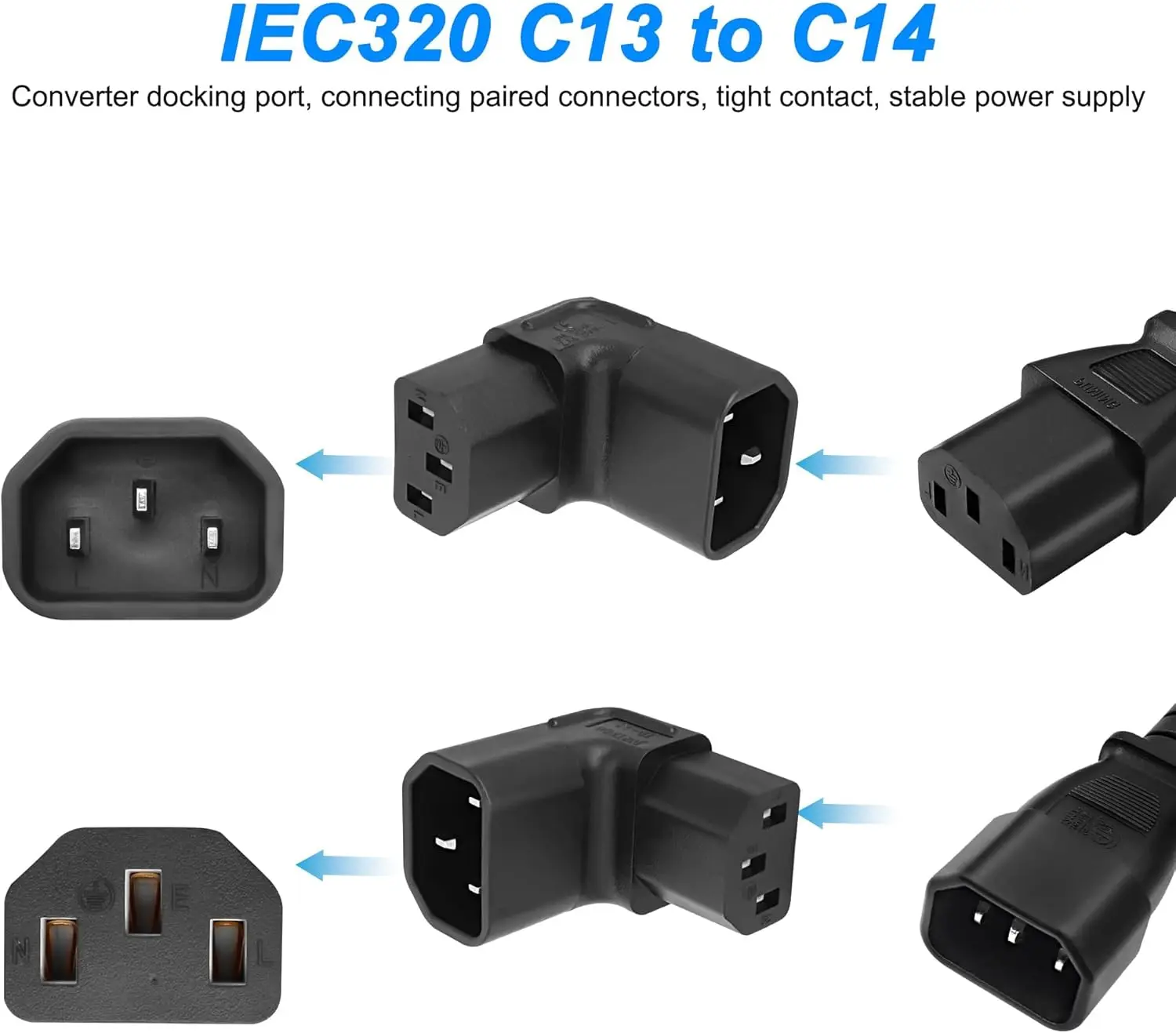 IEC 320 3 Pin Female Plug C14 Male C13 Plug Extend 90 Degree Down up ...