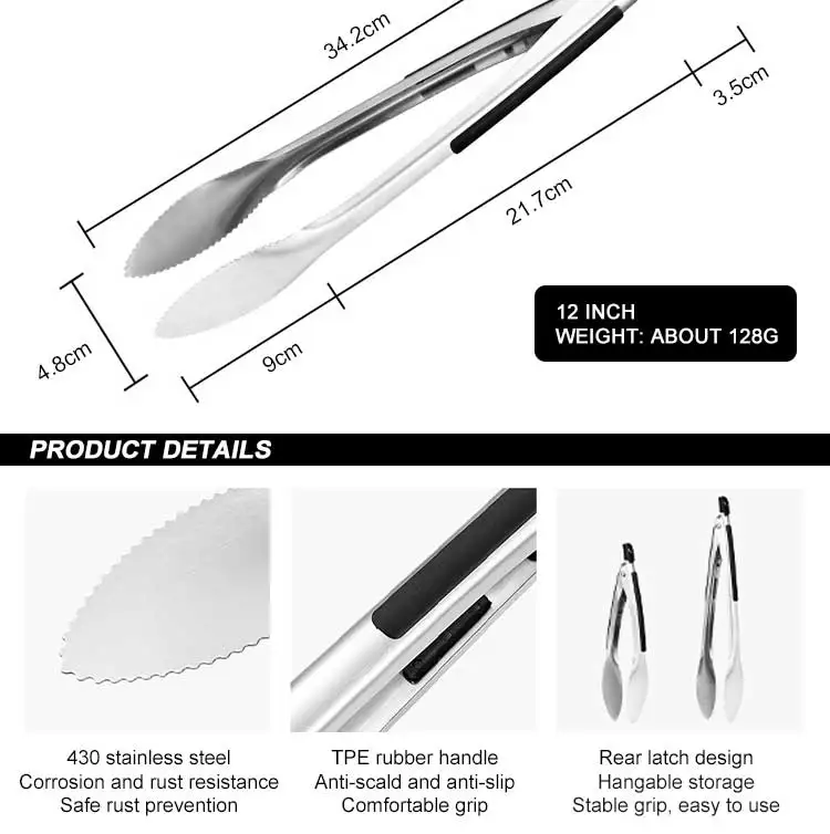 Stainless Steel Barbecue Locking Tong Set Bbq Grilling Food Serving ...