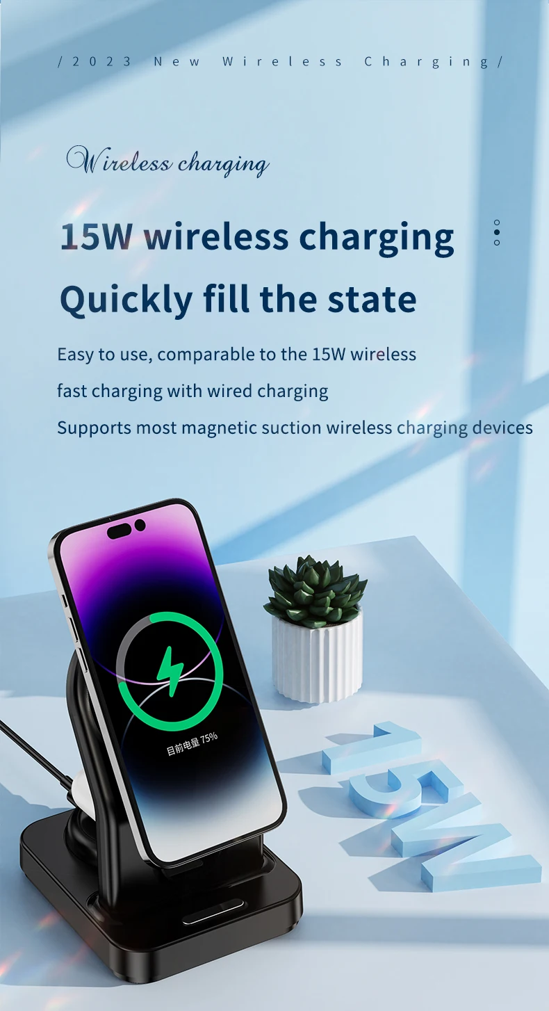 15w Fast Charging Stand Qi Protocol 2 In 1 Magnetic Attraction Wireless ...