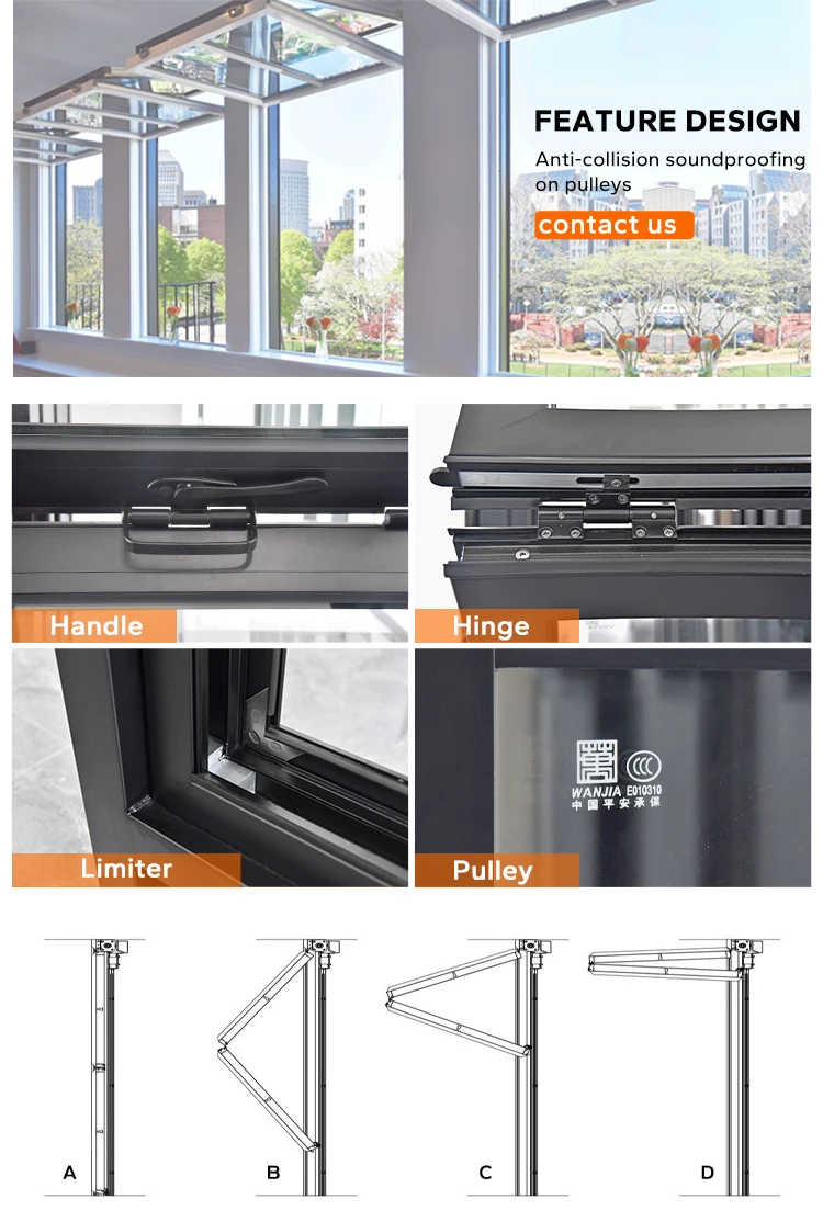 Aluminium Customize Kitchen Bi Fold Window Vertical Top Folding Glass ...