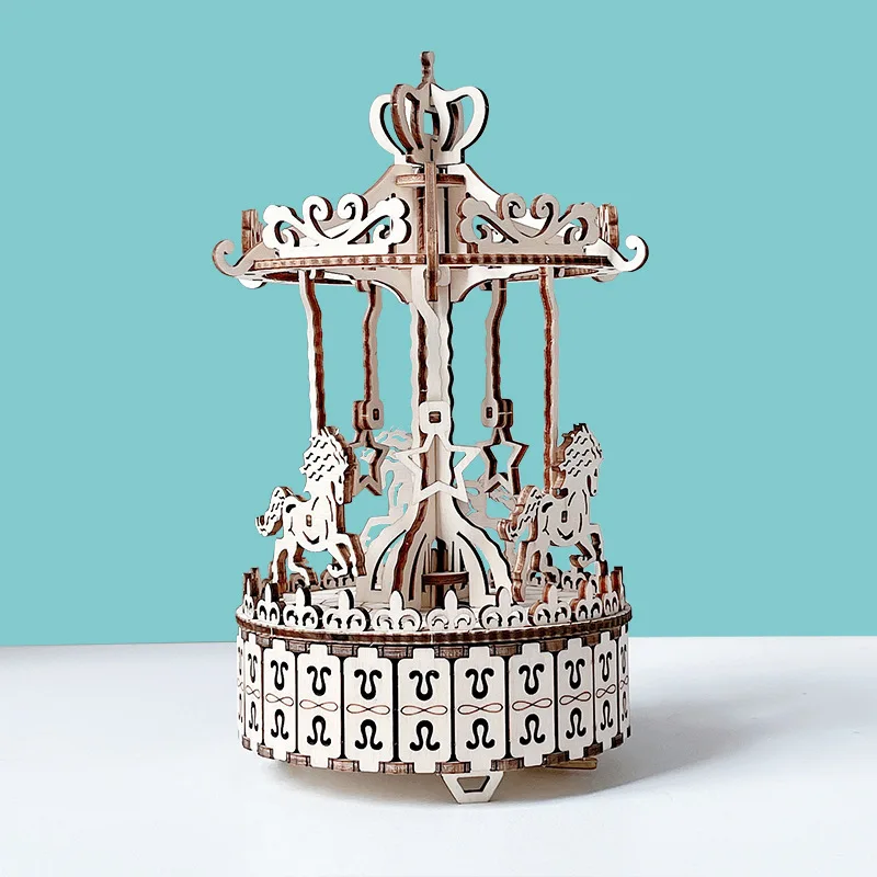 Custom Romantic Carousel Music Box Diy Wooden 3d Jigsaw Puzzle Toys ...