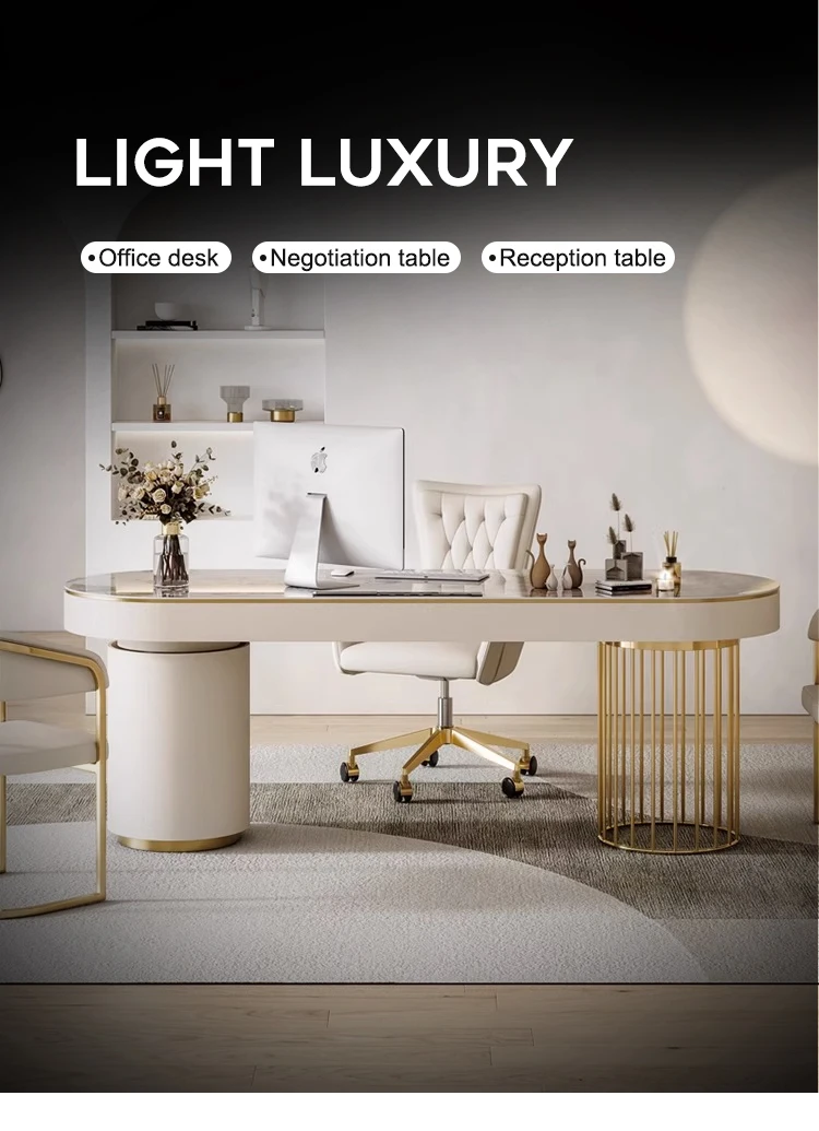 Luxury Computer Table With Gold Stainless Steel Leg,Sintered Stone ...