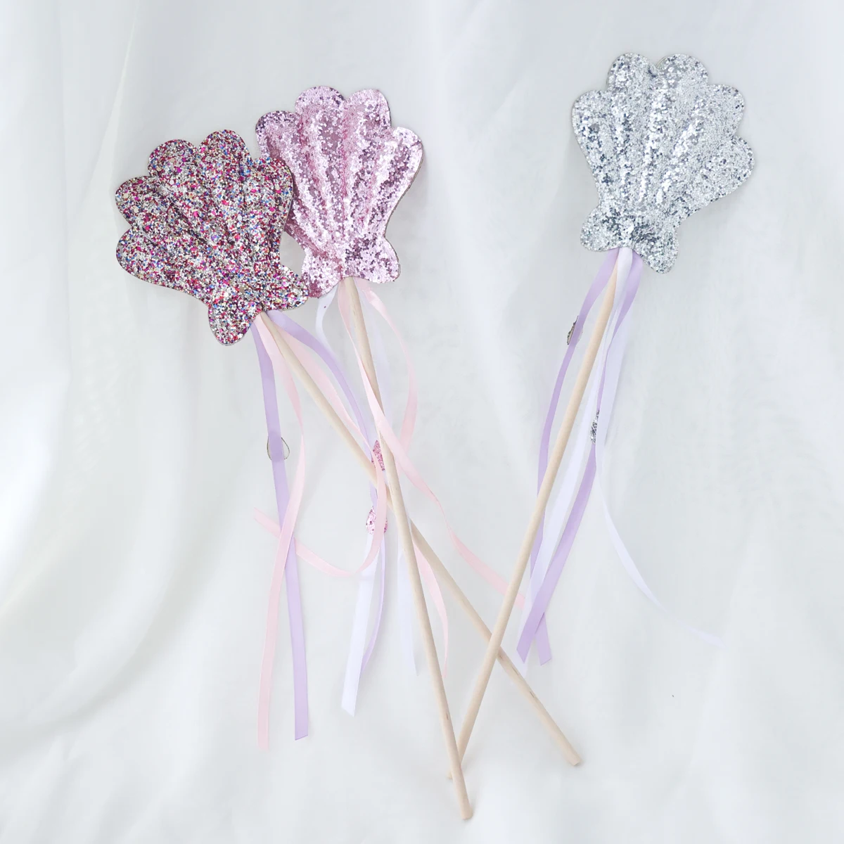 Princess Wood Wands Kids Silver Shell Glitter Wand Toy Birthday Party ...