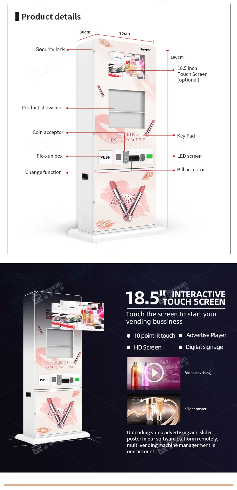 Age Verification Id Card Reader Vending Machine LCD Touch Screen