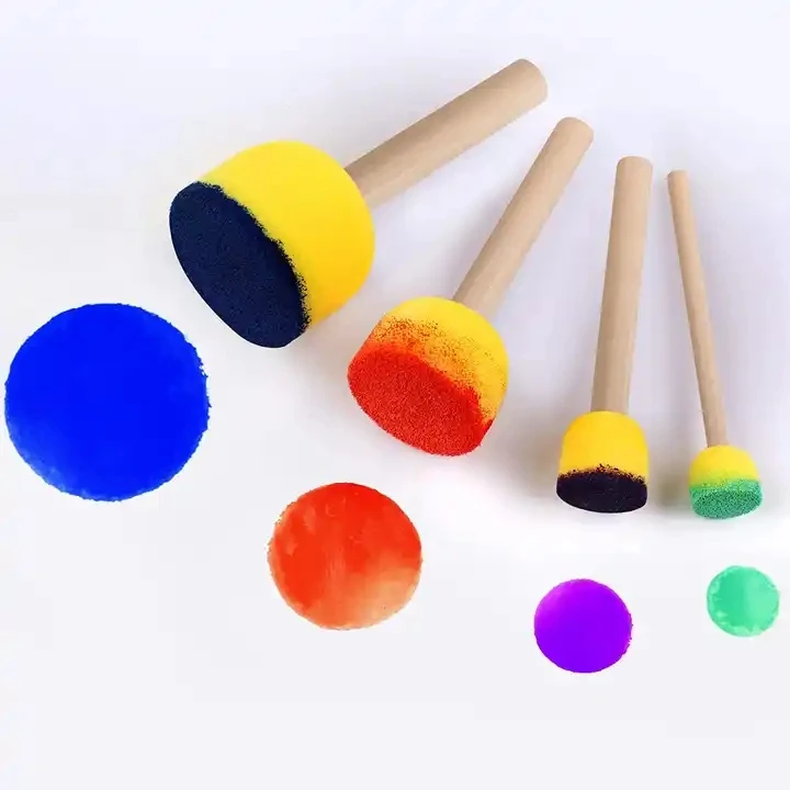 5pcs Assorted Round Paint Foam Sponge Brush Set For Kids Arts And Crafts Stencils Painting Tools ...