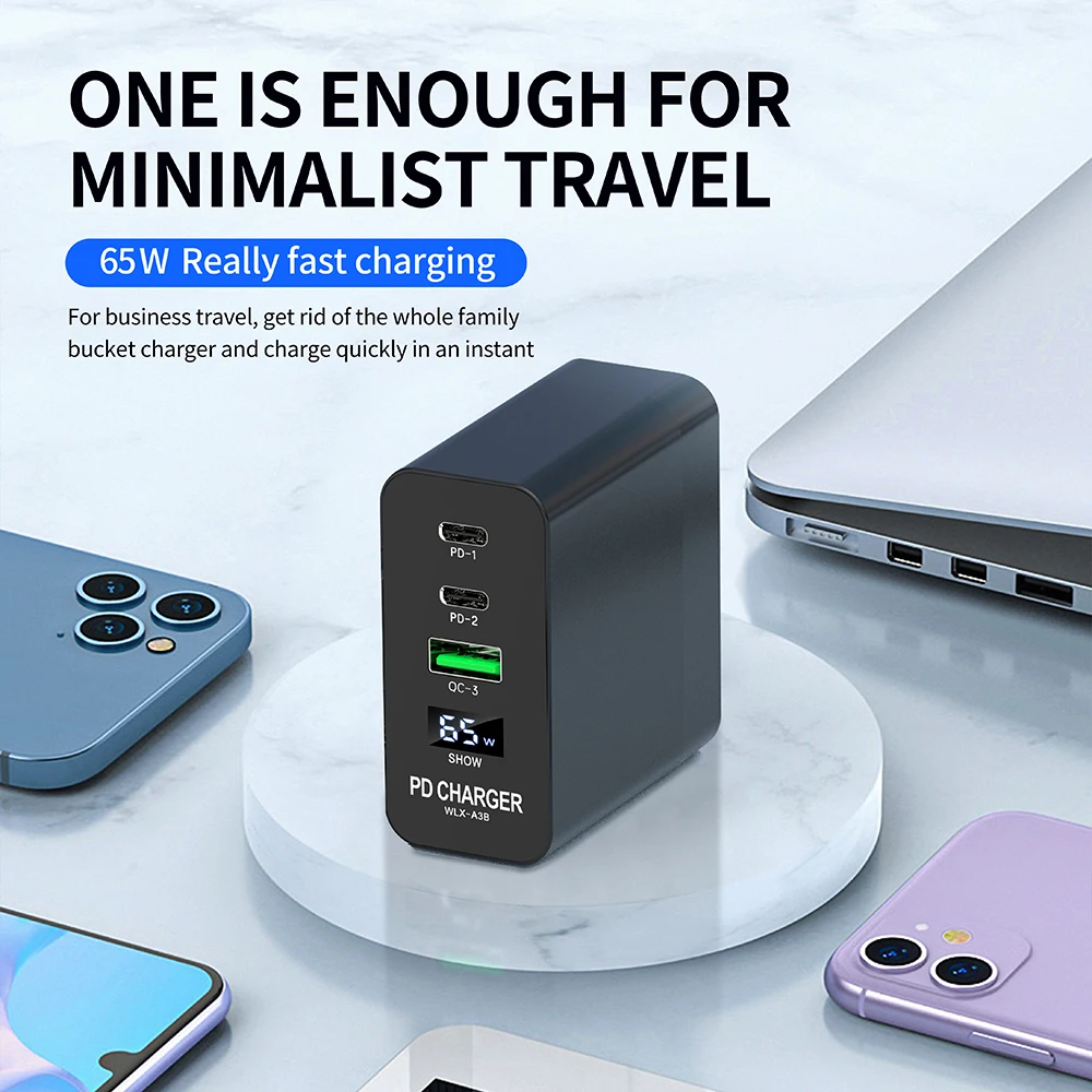 Gan Charger 65w Pd Multi-port Fast Charging Gan Wall Charger For Laptop ...