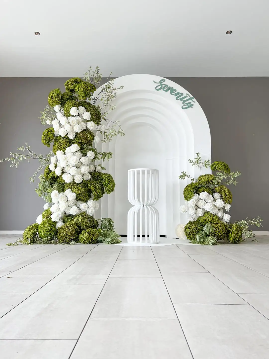 Greenery and White Flower Wedding Arch Row Arrangement Wedding Pillar ...