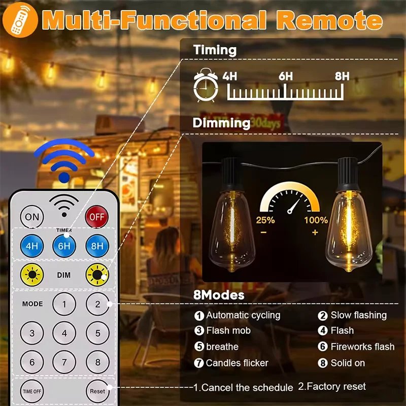 10M 18M 30M Solar String Lights ST38 Led Filament Bulb Solar Festoon ...