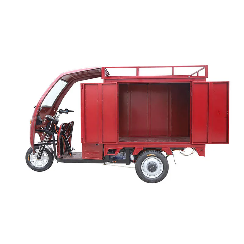 Red Electric Vehicle Enclosed 3 Wheel Tricycle Pulling Goods Cargo Bike ...