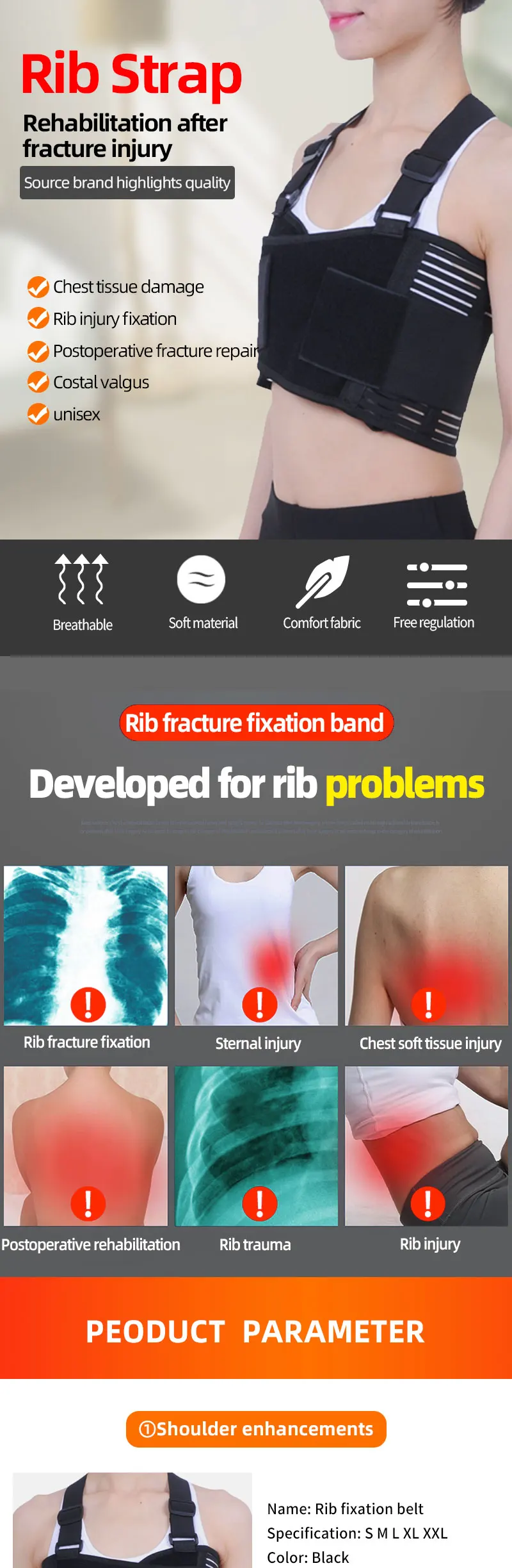 Rib Fracture Fixation Belt Wrap Flare Injury Cage Belt Broken Rib Chest ...