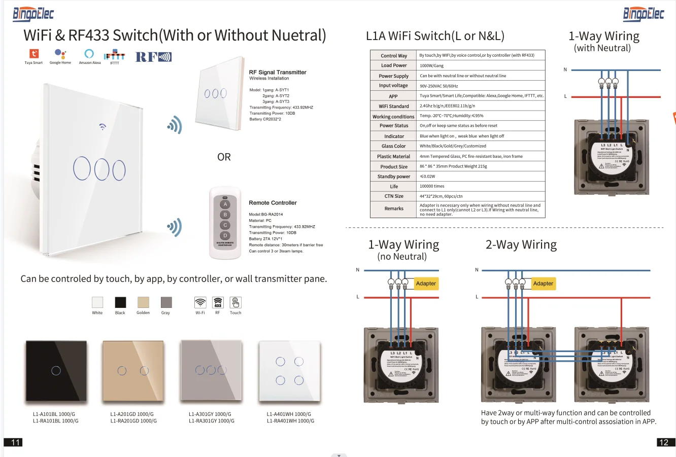 Bingoelec EU 1/2/3/4 Gang Switches - Smart, Touch Control