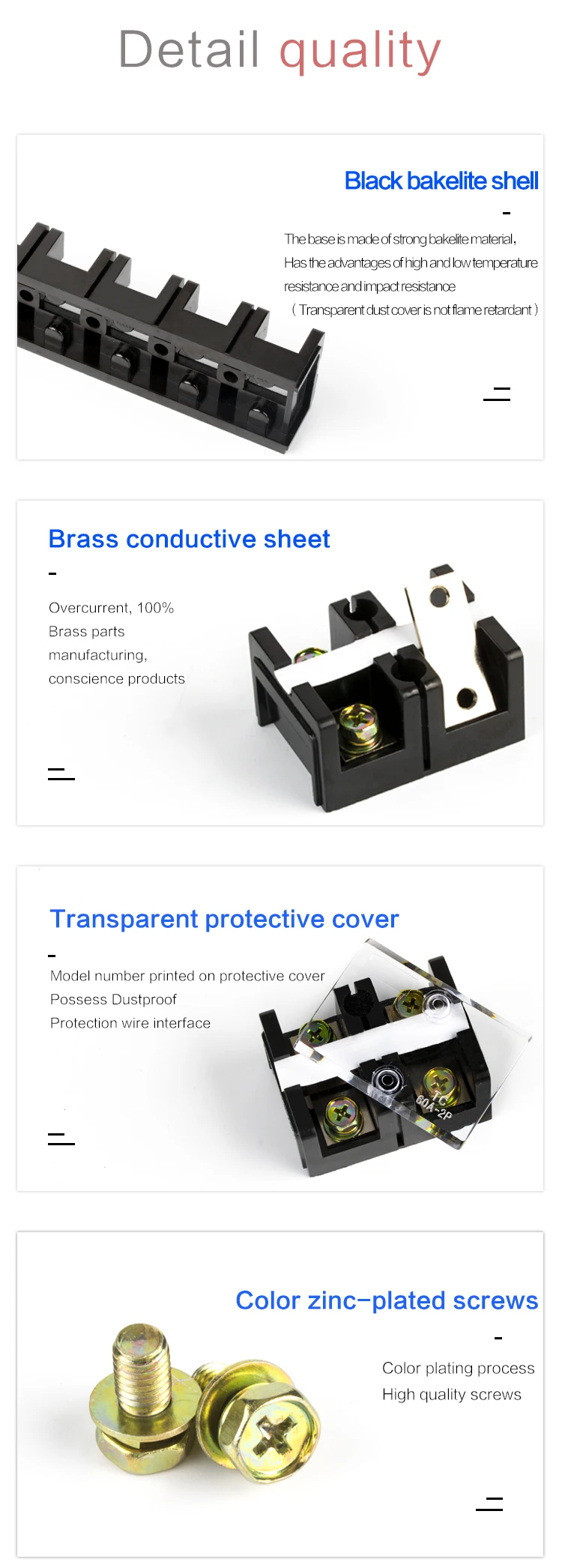 60a 4p 600v Double Row Screw Terminal Fixed Type Wire Connector Tc604 High Current Terminal Tc ...